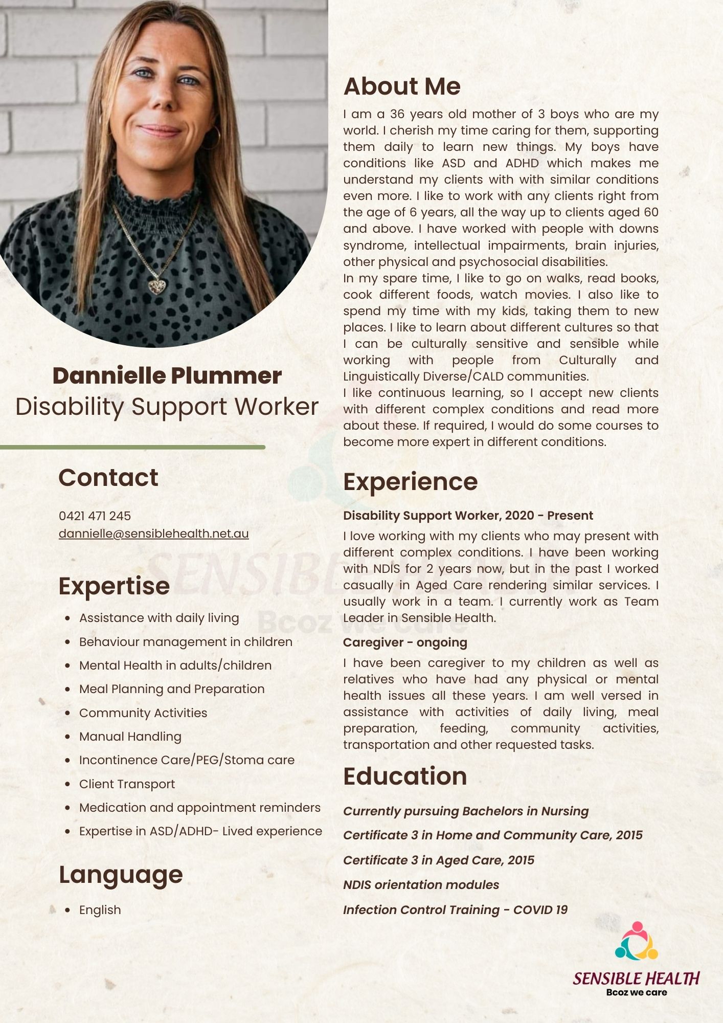 Dannielle Plummer - Team Leader - Sensible Health